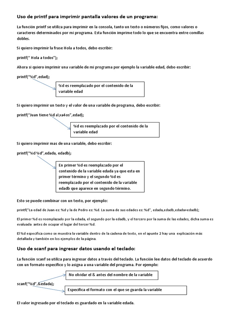 Uso de Printf y Scanf | PDF | Ingeniería Informática | Software