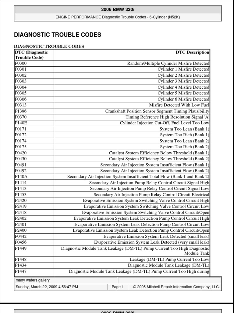 BMW DTC Codes | PDF | Throttle | Thermostat