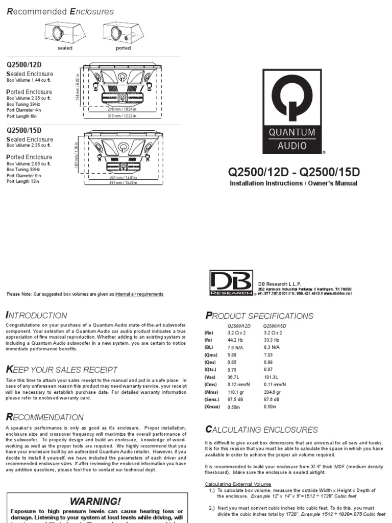 Quantum Q2500 Subwoofer Manual Combined 12 - 20 - 121 | PDF ...