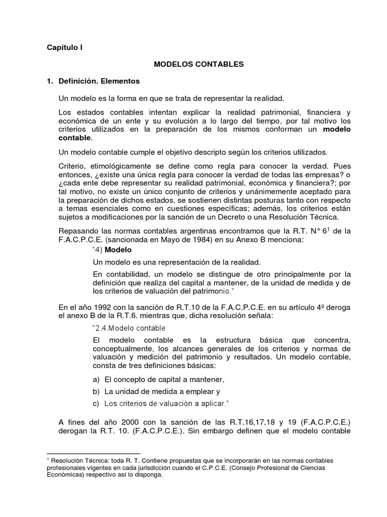 Capítulo I Modelos Contables 1. Definición. Elementos | PDF | Contabilidad | Capital (economía)