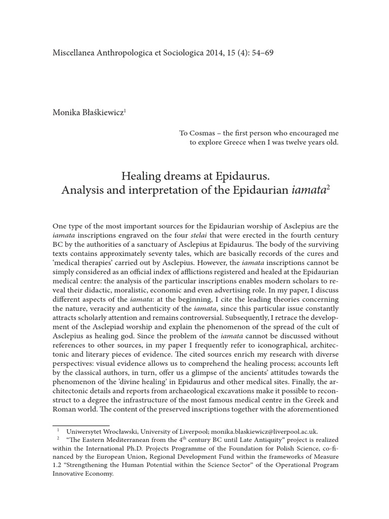 Analysis and Interpretation of The Epidaurian Iamata | PDF | Apollo