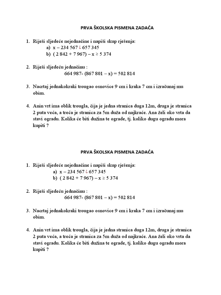 PRVA ŠKOLSKA PISMENA ZADAĆA - V | PDF