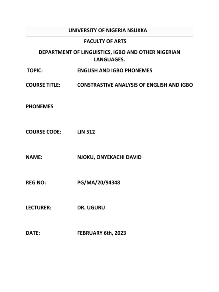 English and Igbo Phonemes1 | PDF | Consonant | English Language