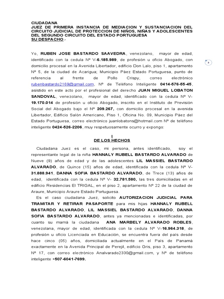Autorizacion Judicial Para Tramitar y Retirar Pasaporte Lista | PDF