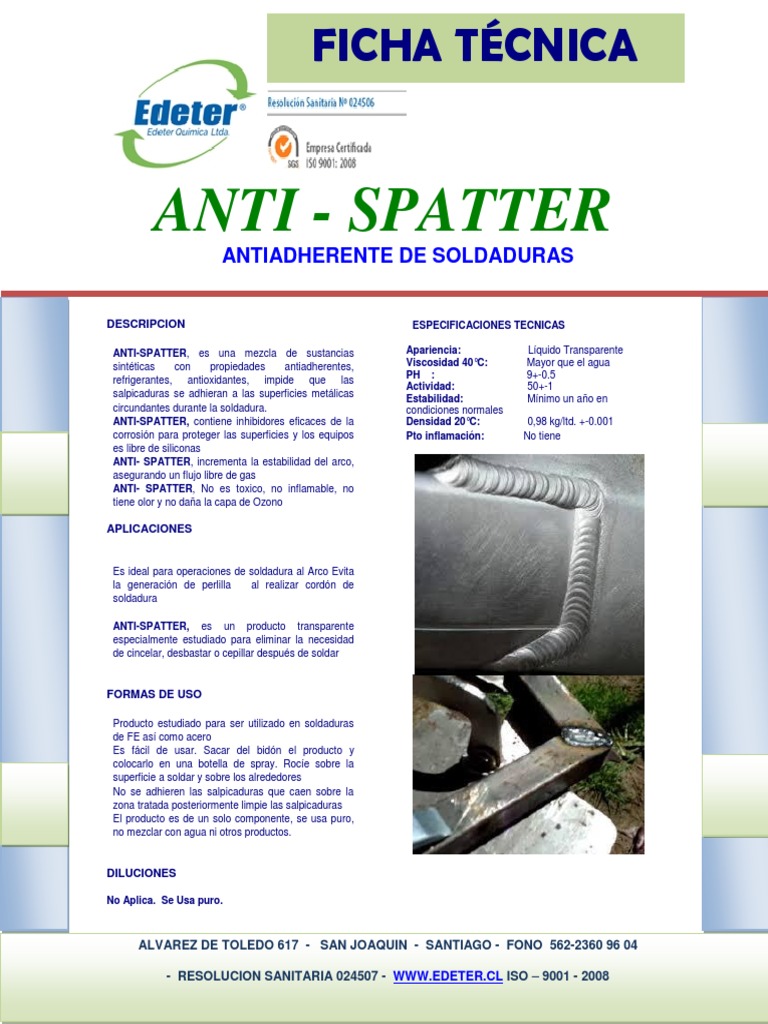 Anti Espatter Ficha Tecnica | PDF