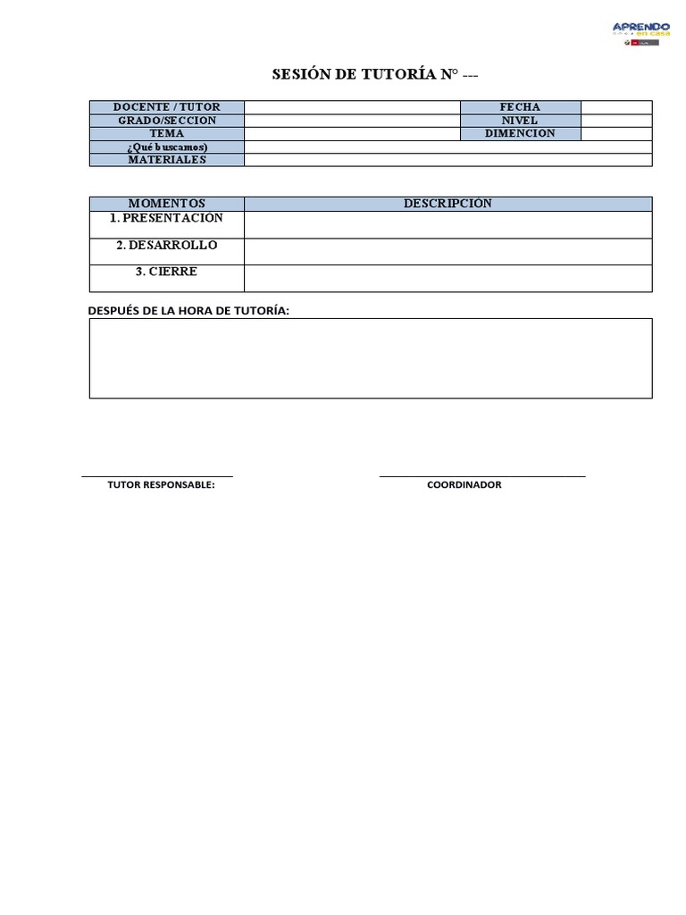 Formato DE SESION DE TUTORIA | PDF Formato DE SESION DE TUTORIA | PDF