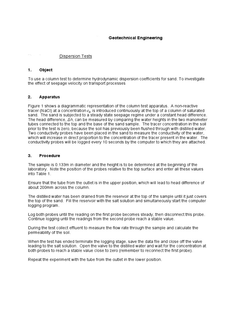 Dispersion Lab (Geotechnical) | PDF | Soil Mechanics | Diffusion