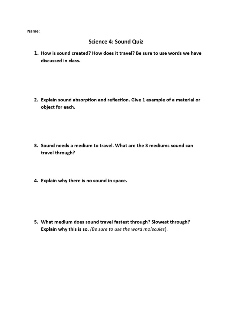 Grade 4 Sound Quiz and Worksheet | PDF