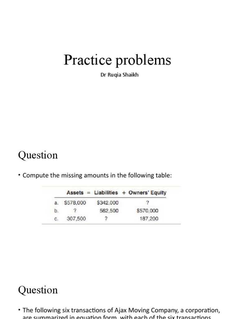 Practice Problems Introduction To Financial Accounting Pdf Debits