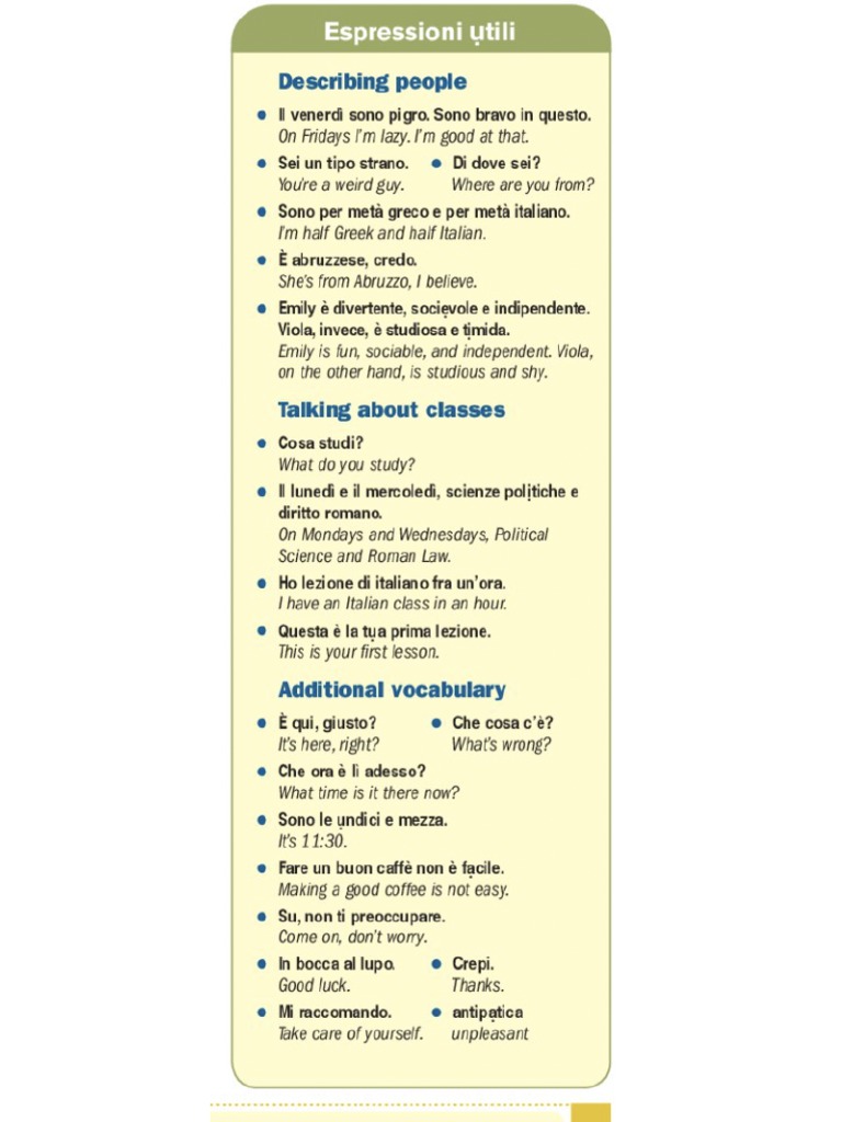 ITALIAN SENTIERI 3e, Student's Edition Lezione 1B | PDF