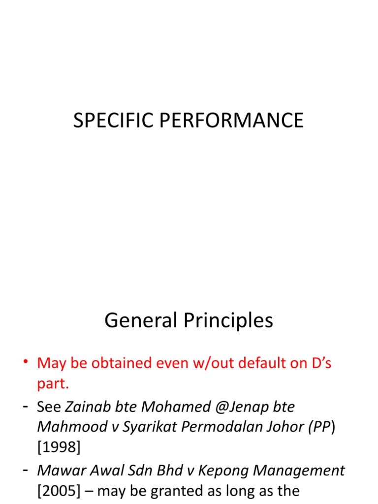 Lect 4 SPECIFIC PERFORMANCE | PDF | Damages | Legal Remedy Lect 4 SPECIFIC PERFORMANCE | PDF | Damages | Legal Remedy