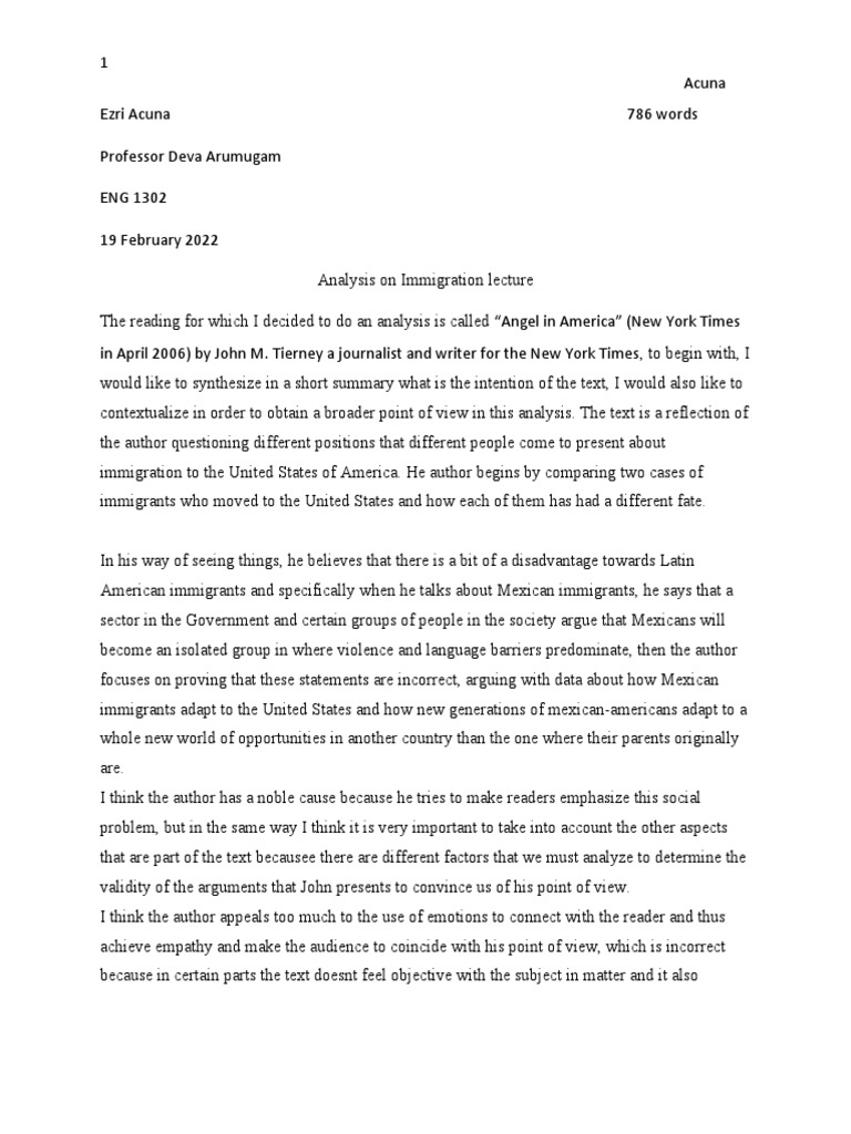 Analysis On Lecture Immigration | PDF | Argument | Cognitive Science