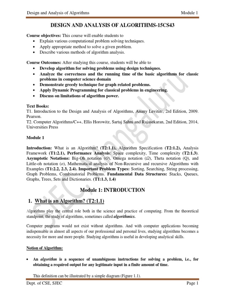 Design And Analysis Of Algorithms Pdf Algorithms Time Complexity