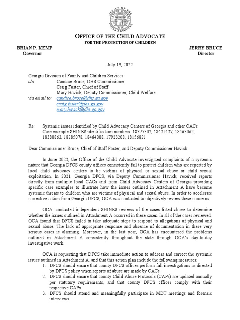 Letter To DFCS 15 Systemic Issues | PDF | Child Abuse | Crimes
