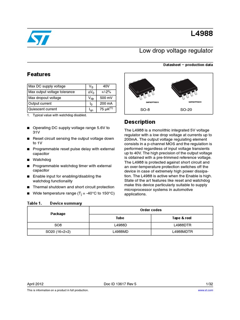 Low Drop Voltage Regulator: Features | PDF | Power Supply ...