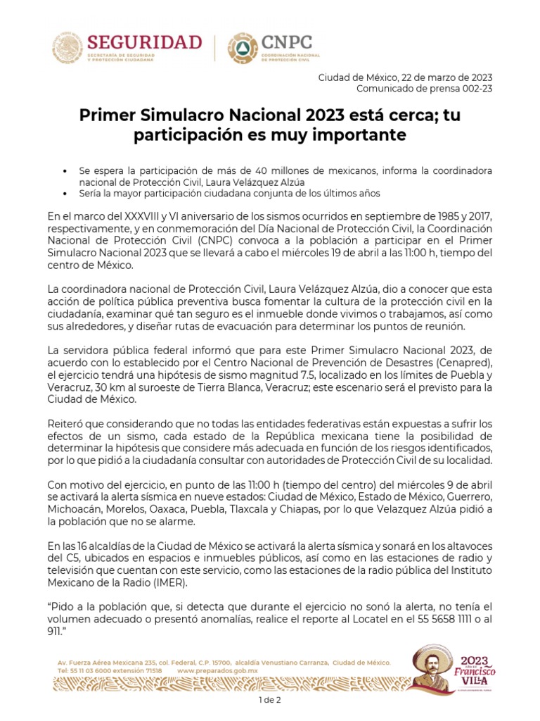 CNPC Comunicado Simulacro Nacional 2023 VF 22032023 | PDF | Defensa ...