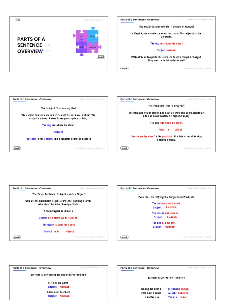 1.+Parts+of+a+Sentence+ +overview | PDF | Subject (Grammar) | English ...