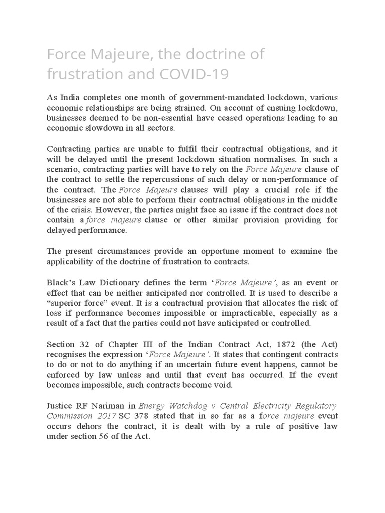 Force Majeure | PDF | Contract Law | Legal Concepts