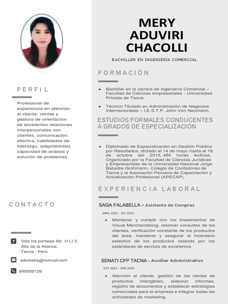 CV MERY KARIN ADUVIRI CHACOLLI Ok | PDF | Marketing | Business
