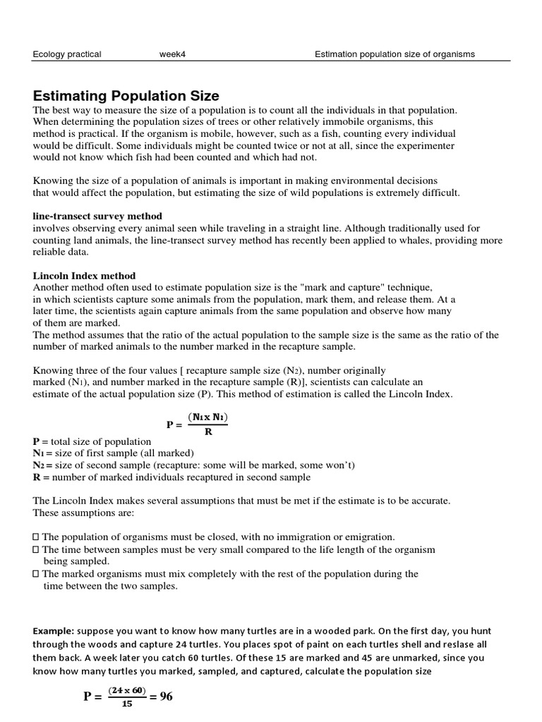 Estimating Population Size Methods | PDF | Sampling (Statistics ...