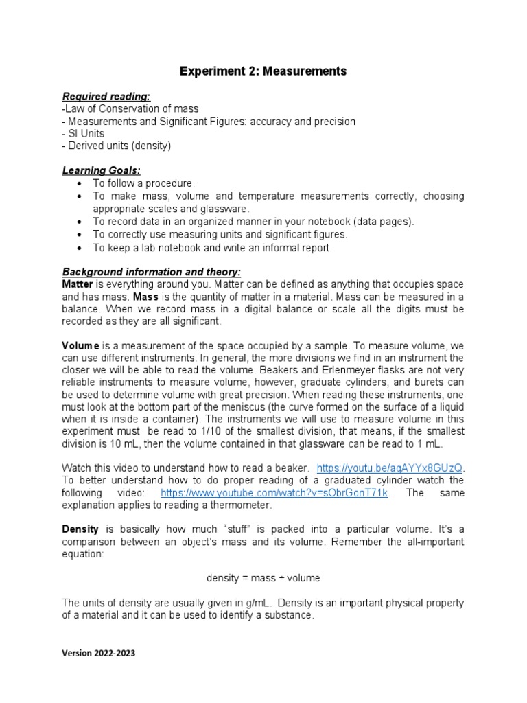 Experiment 2 - Measurements 2022-2023 | PDF