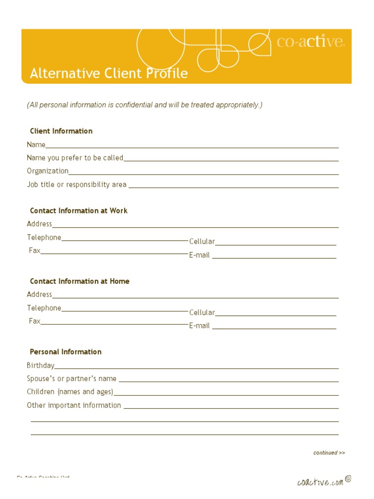 TEMPLATE - Co Active Coaching Client Profile | PDF | Psychology ...