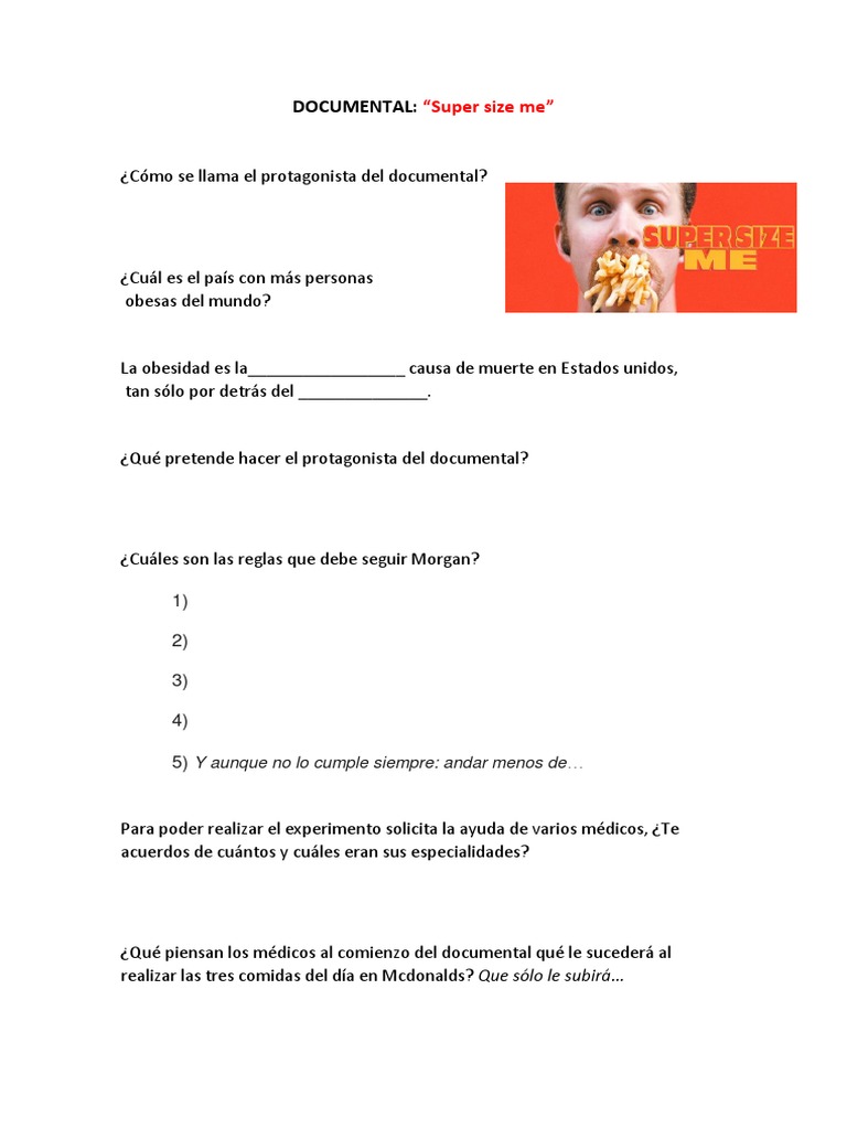 ACTIVIDADES DOCUMENTAL Super Size Me | PDF