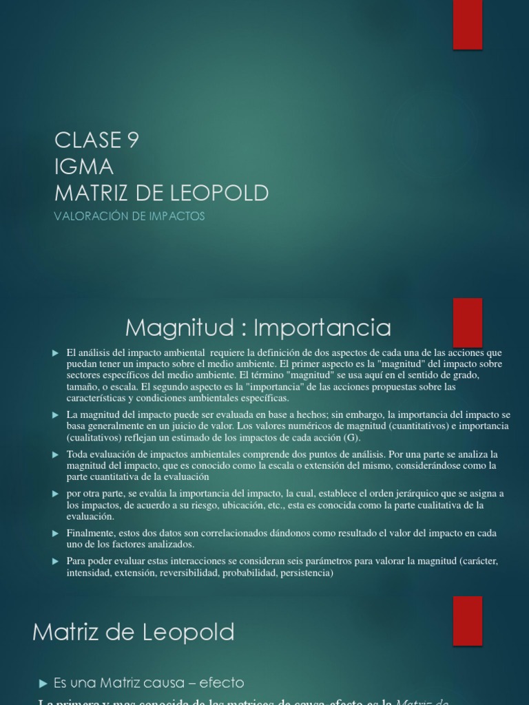Clase 9 Impactos Ambientales | PDF | Matriz (Matemáticas) | Entorno natural