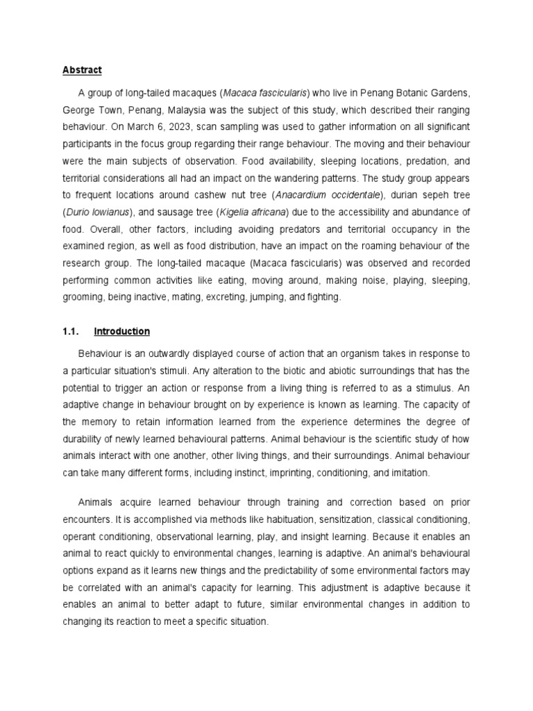 Understanding the Ranging Behaviour of Long-Tailed Macaques through an ...