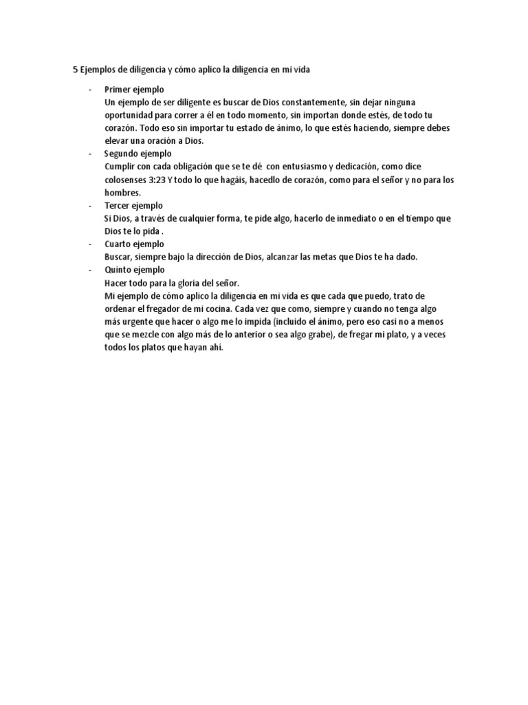 5 Ejemplos de Diligencia y Cómo Aplico La Diligencia en Mi Vida | PDF