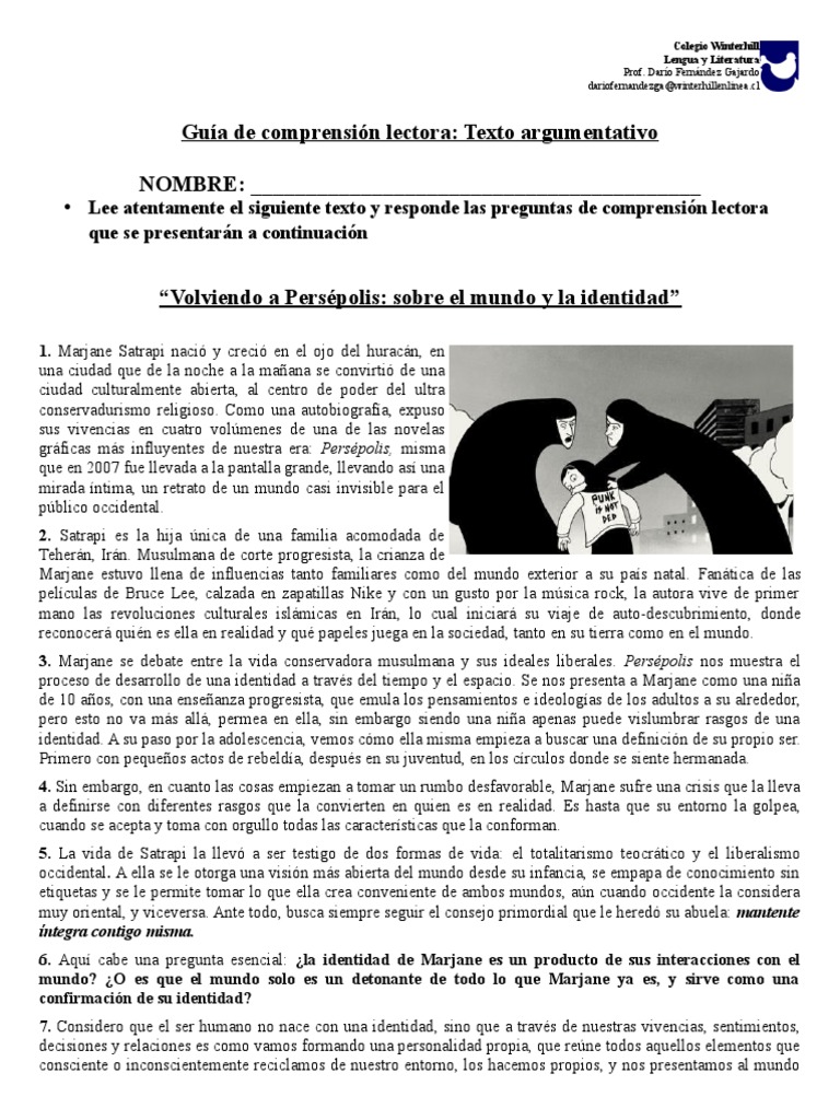Guía de Comprensión Lectora: Texto Argumentativo NOMBRE | PDF