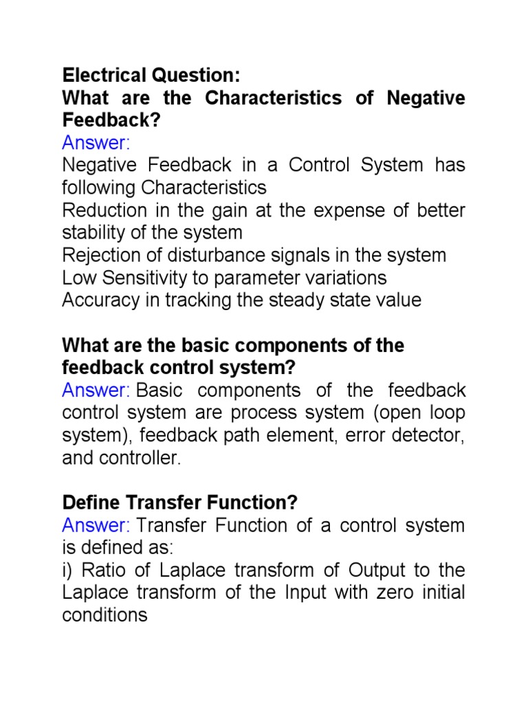 Control System Viva Question | PDF | Control Theory | Laplace Transform