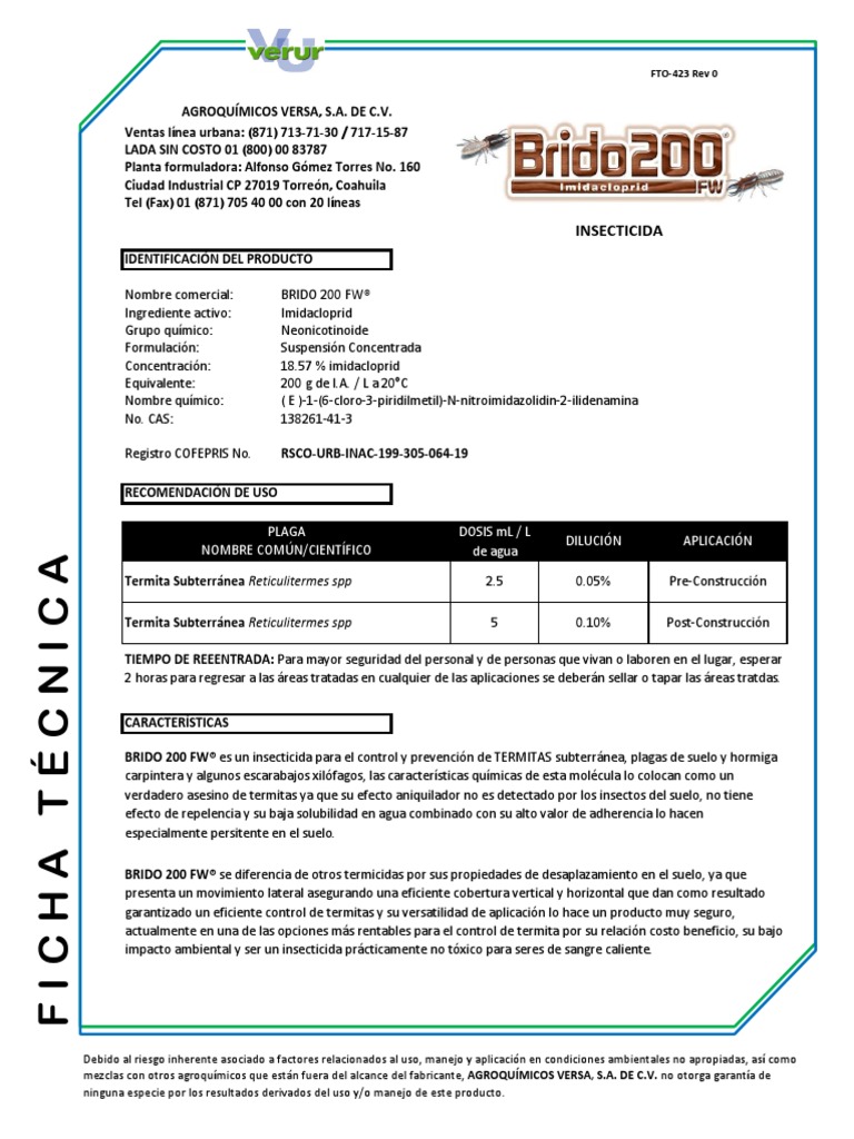 Brido 200 Fw-Ficha Tecnica | Descargar gratis PDF | Agua | Pesticida