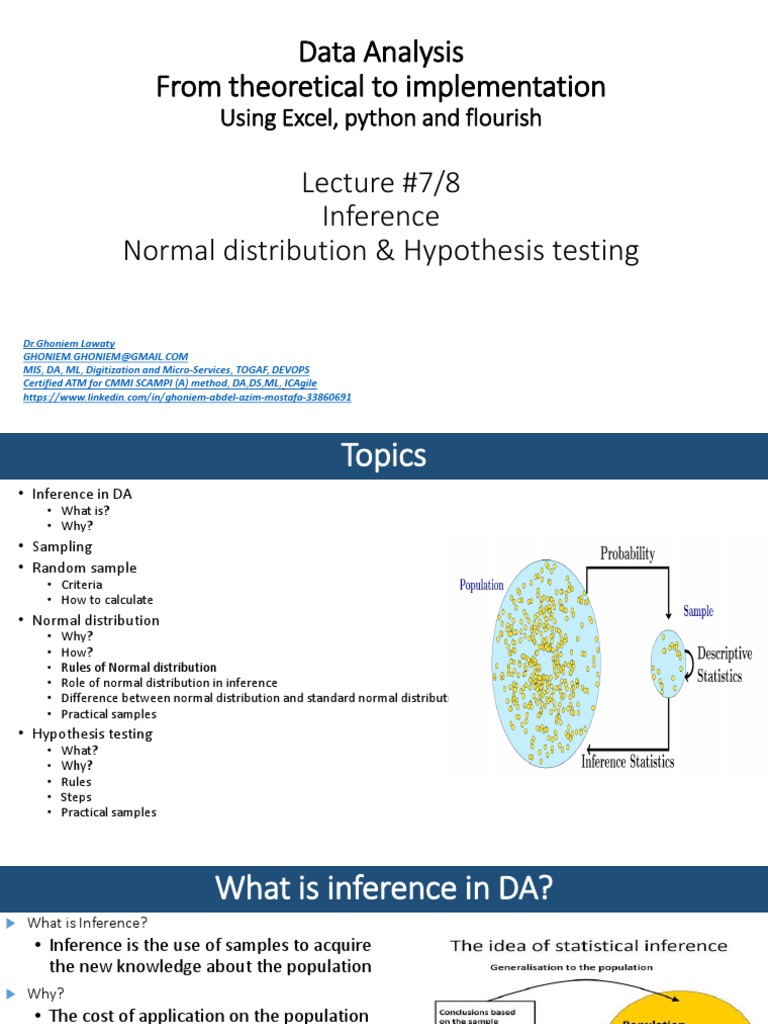 Data Analysis From Theoretical To Implementation: Lecture #7/8 Inference Normal Distribution ...