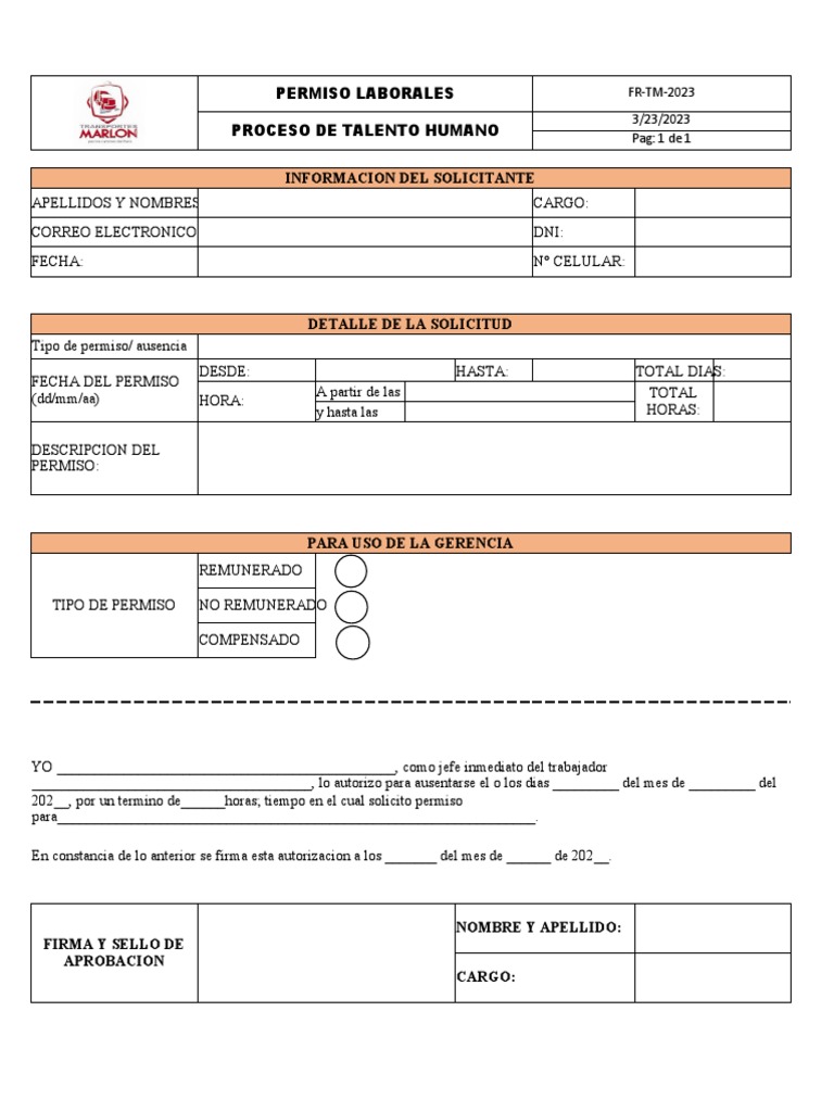 Formato de Permiso de Trabajo | PDF Formato de Permiso de Trabajo | PDF