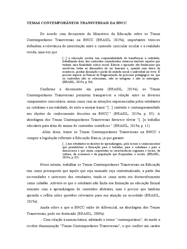 Temas Contemporâneos Transversais Da BNCC | PDF