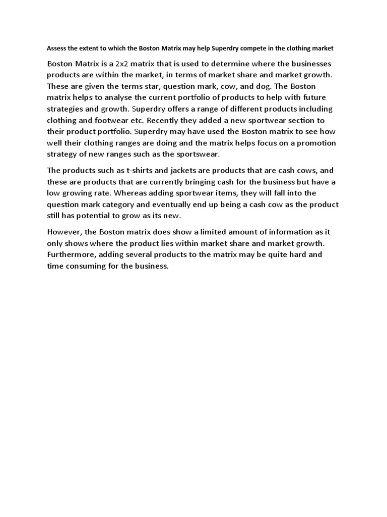Boston Matrix Analysis for Superdry | PDF