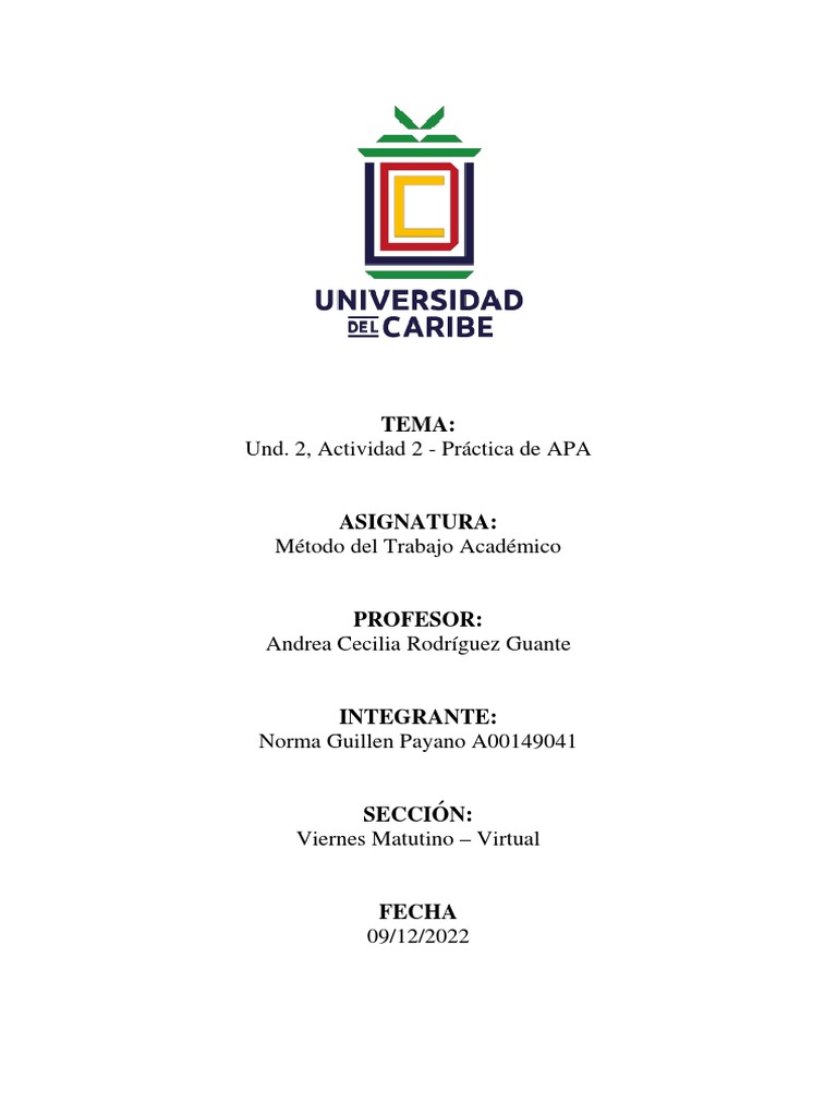 Und. 2, Actividad 2 - Práctica de APA: Tema | PDF