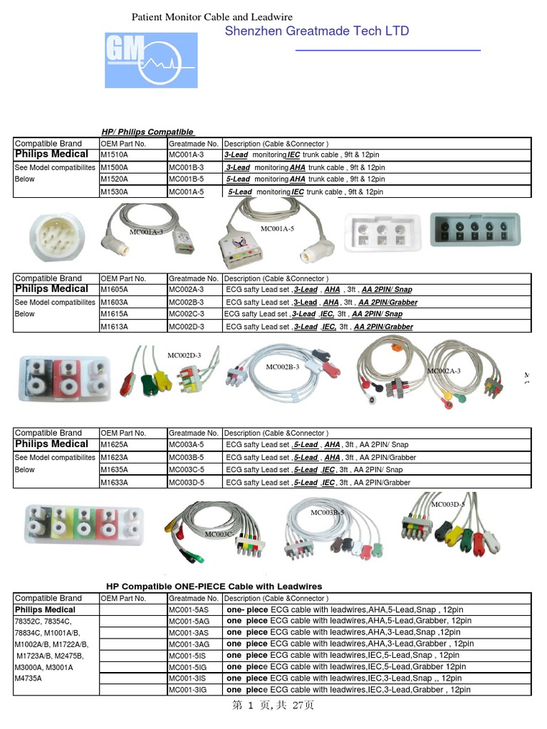 2012.4 Patient Monitor Cable Catalog | Download Free PDF | Manufactured ...