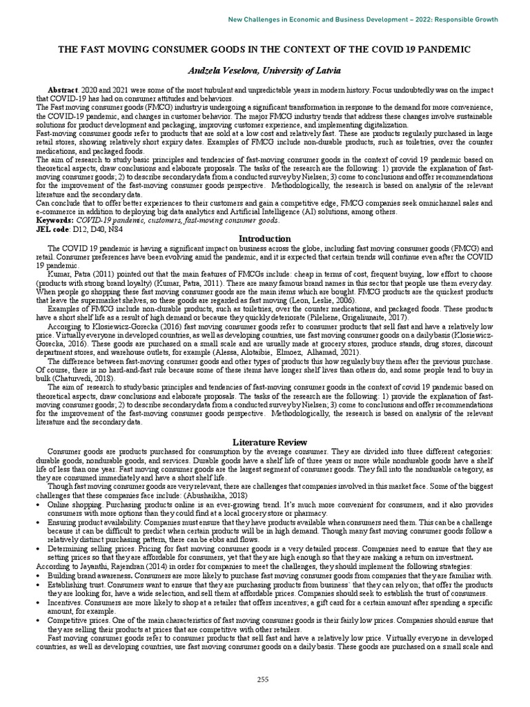 The Fast Moving Consumer Goods in The Context of The Covid 19 Pandemic ...