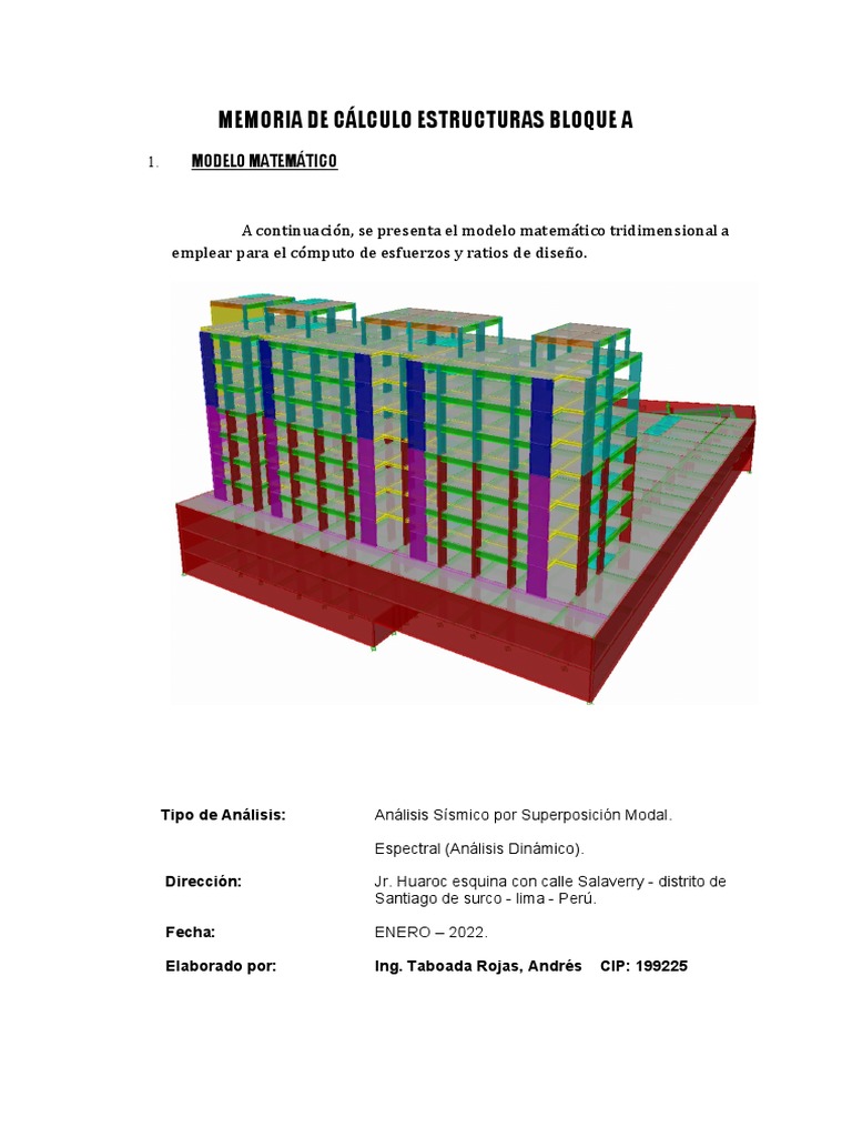 Memoria de Cálculo Estructuras Bloque A: 1. Modelo Matemático | PDF | Sismología | Ingeniería ...