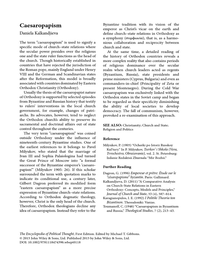 Kalkandjieva, Daniela - Caesaropapism | PDF | Eastern Orthodox Church ...