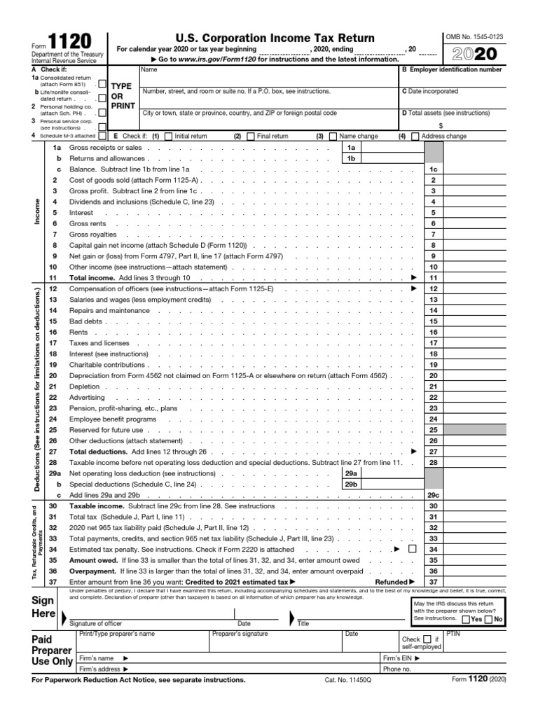 Main - Irs Form 1120 U S Corporation Income Tax Return | PDF | Irs Tax ...
