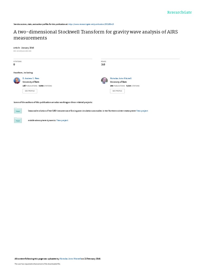 A Two-Dimensional Stockwell Transform For Gravity | PDF | Discrete Fourier Transform | Wavelength