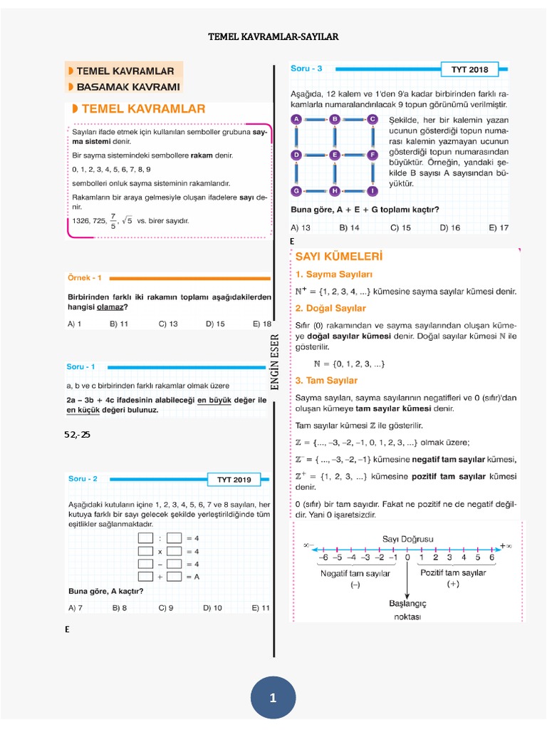 Temel Kavramlar-Sayilar | PDF