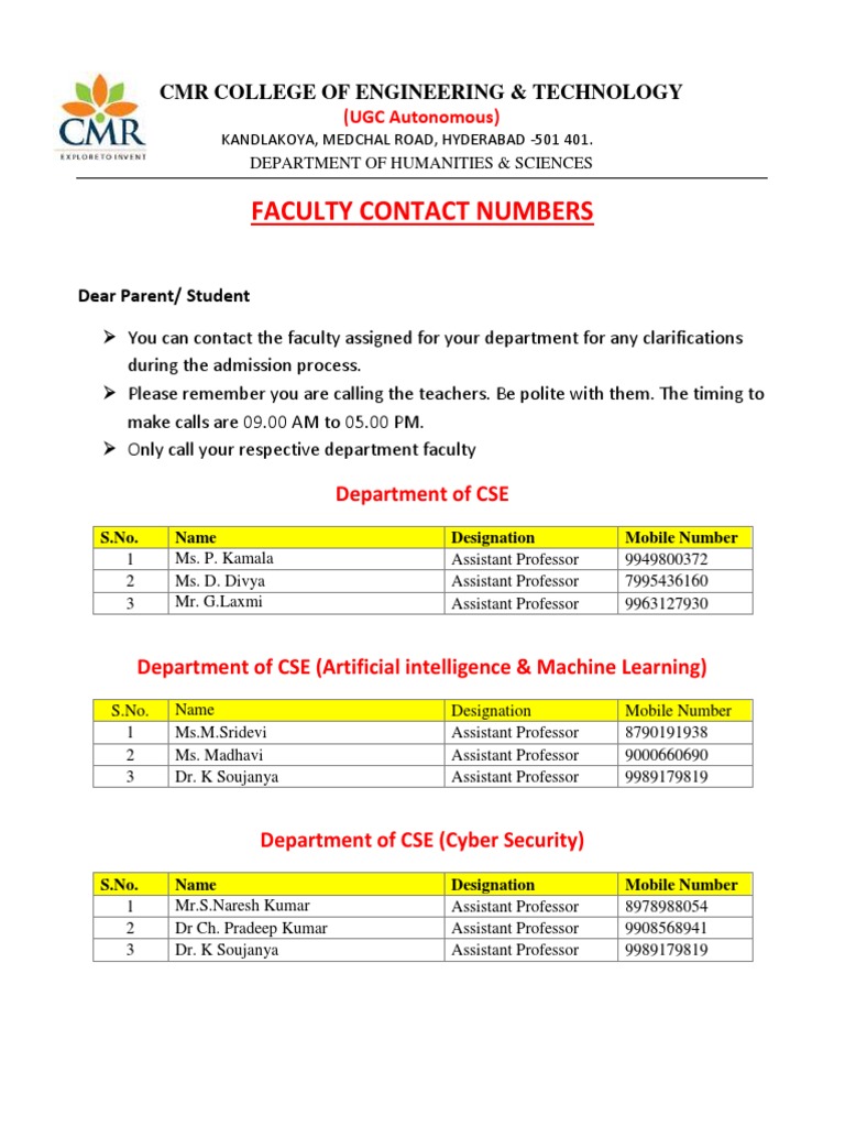 CMR Faculty Numbers | PDF
