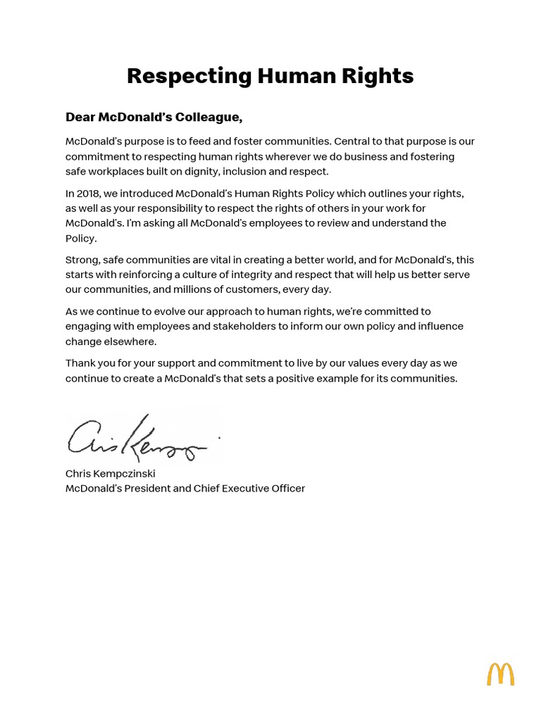 McDonalds Human Rights Policy | PDF | Employment | Human Rights