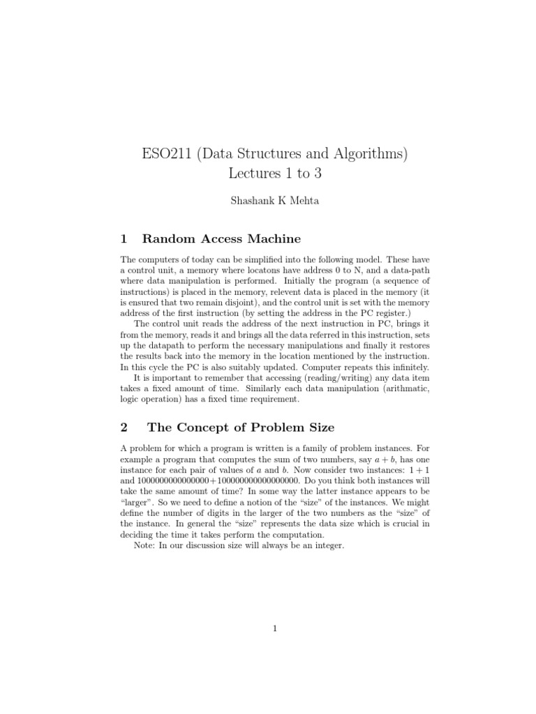 ESO211 (Data Structures and Algorithms) Lectures 1 To 3: 1 Random ...