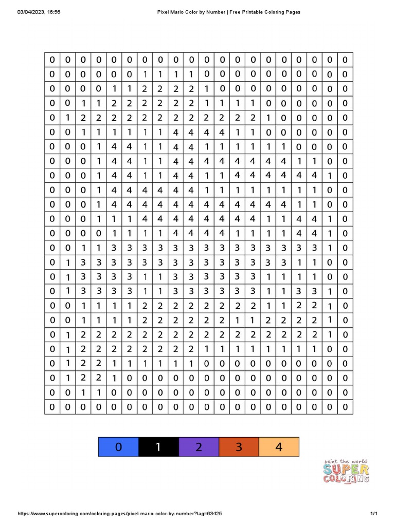 Pixel Mario Color by Number - Free Printable Coloring Pages | PDF