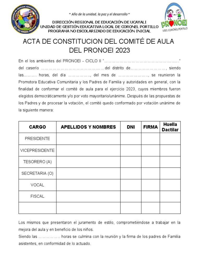 ACTA DE CONSTITUCION DEL COMITÉ DE AULA | PDF